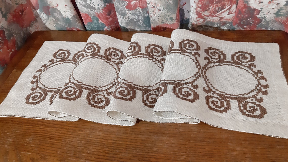 Decorative Cross Stitch Embroidery Vintage Thick Linen Table - Etsy