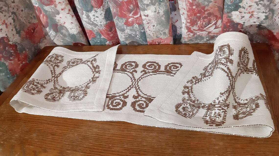 Decorative Cross Stitch Embroidery Vintage Thick Linen Table - Etsy