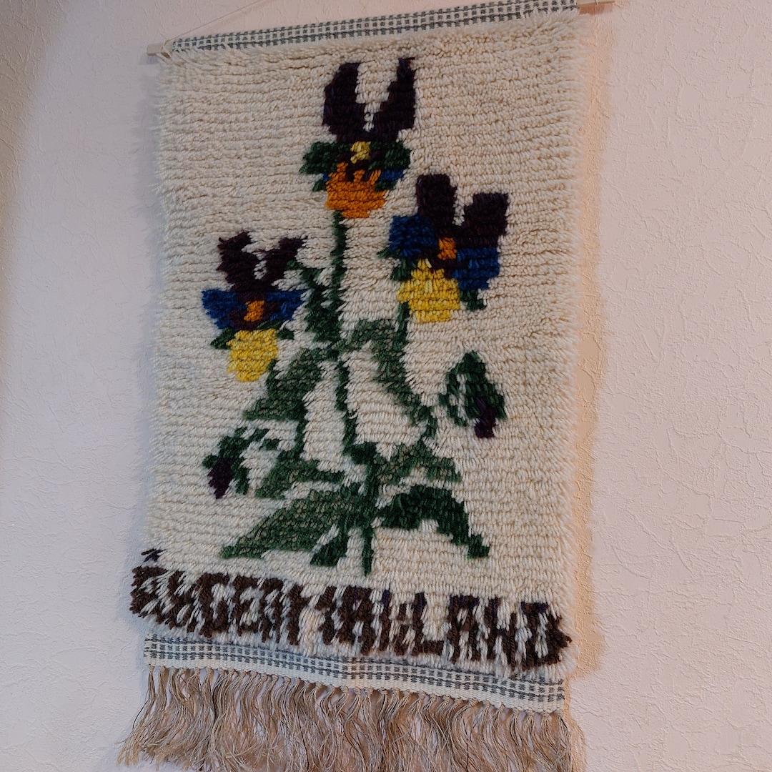 Swedish Vintage Rya Rug Wall Hanging, Handmade Thick Floral Wool ...