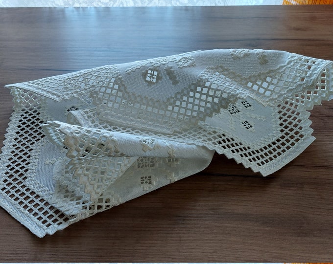 Vintage Norwegian Hardanger Embroidered Linen + Cotton Table Mat ...
