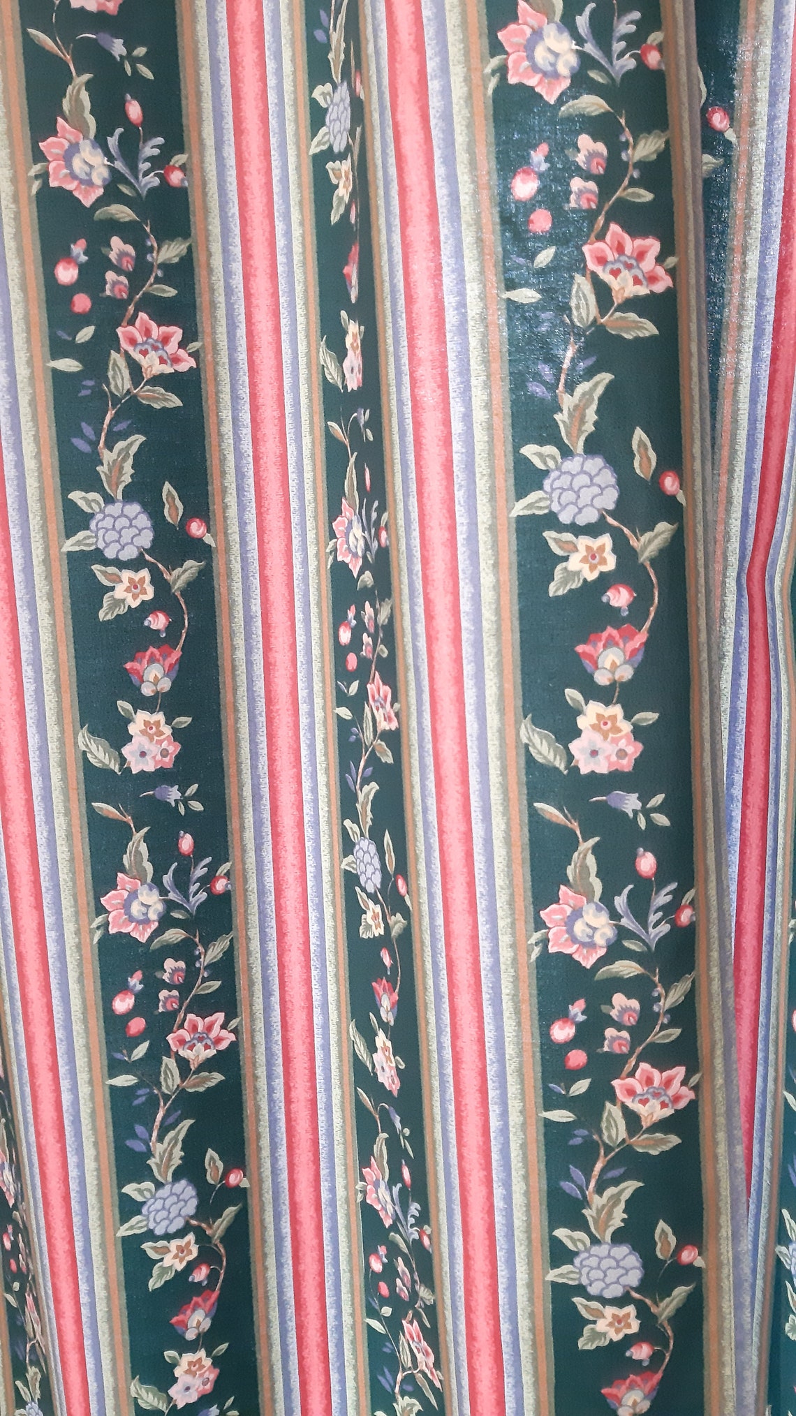 2 Pieces Floral Green Red Vintage Curtains for One Window , Curtains ...