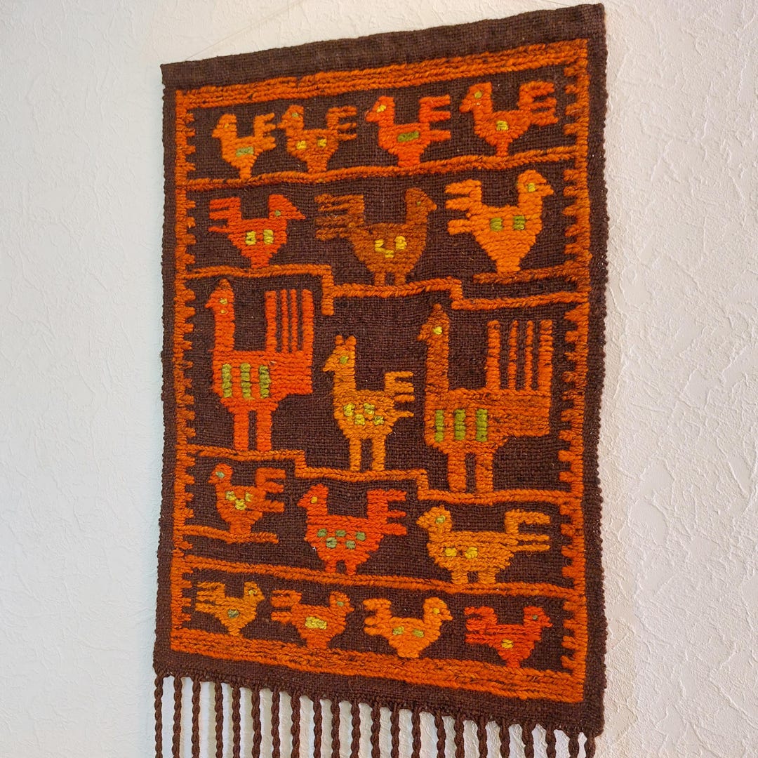Vintage Handmade Wool Wall Hanging , Vintage Wool Tapestry , Wool Wall ...
