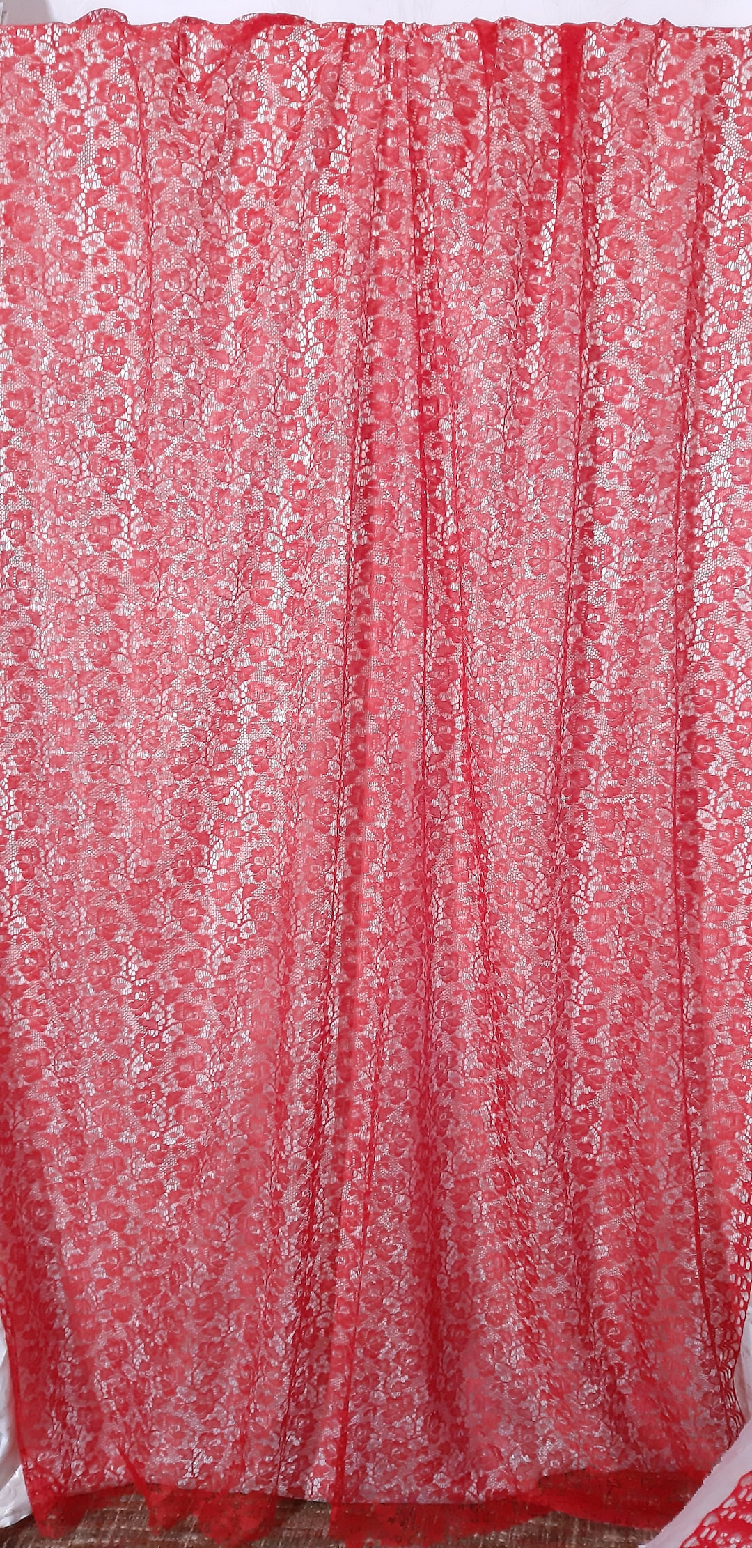 2 Pieces Vintage Large Red Net Curtains / Red Net Curtains / Red ...