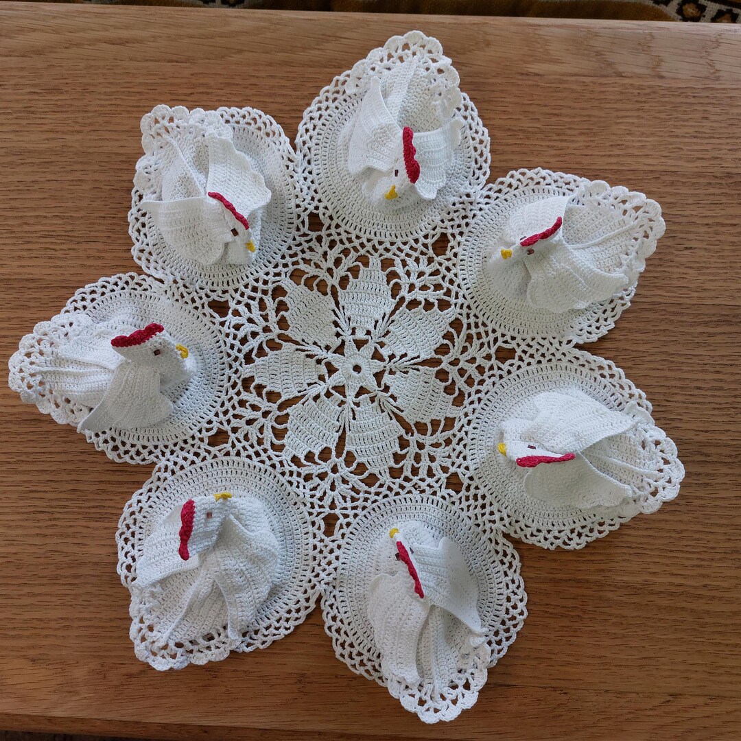 Vintage Handmade Chicken Doily Centerpiece, Scandinavian Decor (P2) - Etsy