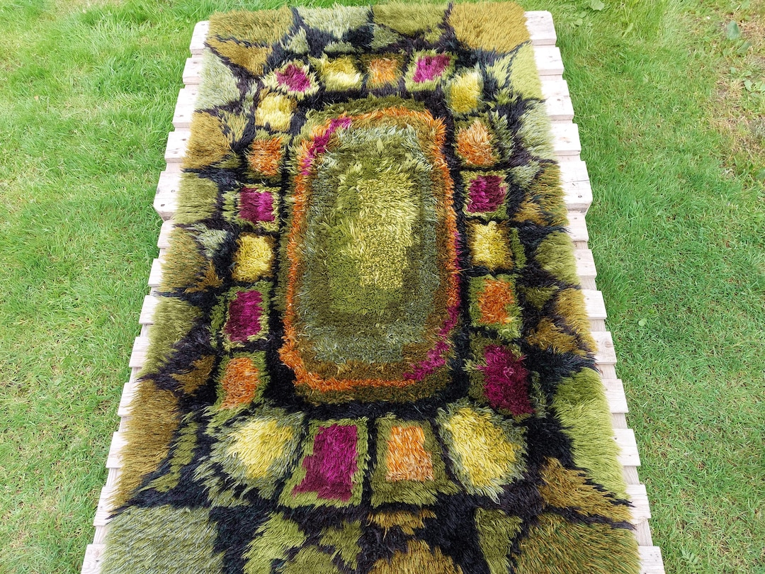 Large 60s Designed Rya Rug, Wool Rya Rug, Rya Rug Carpet , Designed by ...
