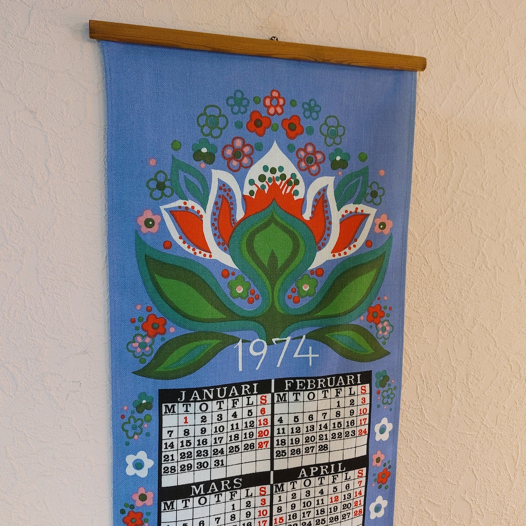 Collectible 1974 Year Calendar, Vintage Sweden Almedahls Calendar ...
