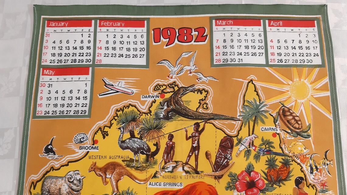 Vintage Australia 1982 Year Collectible Cotton Print Tea Towel - Etsy