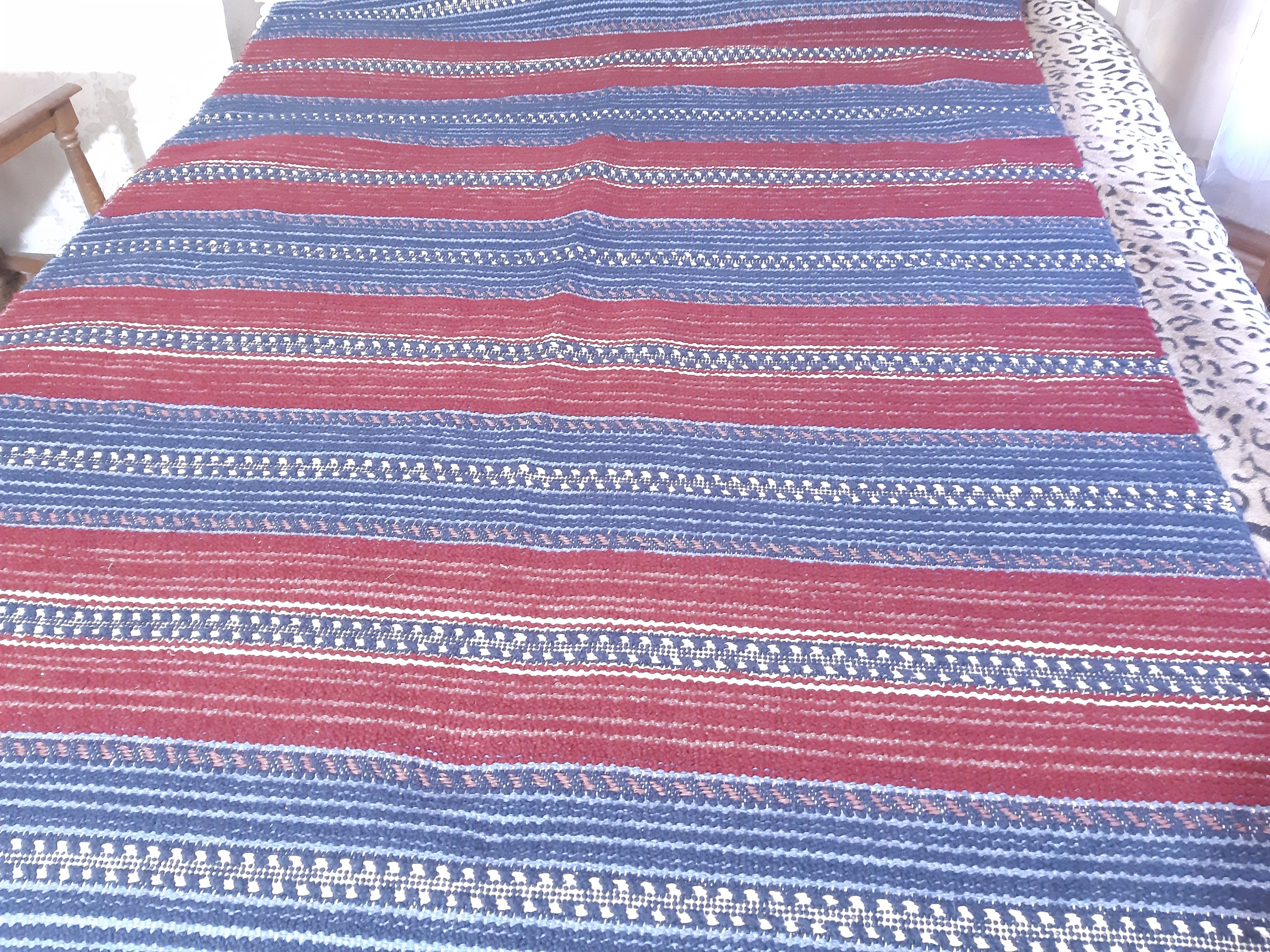 Large Handwoven Hand Made White Blue Red Rug Organic Swedish - Etsy
