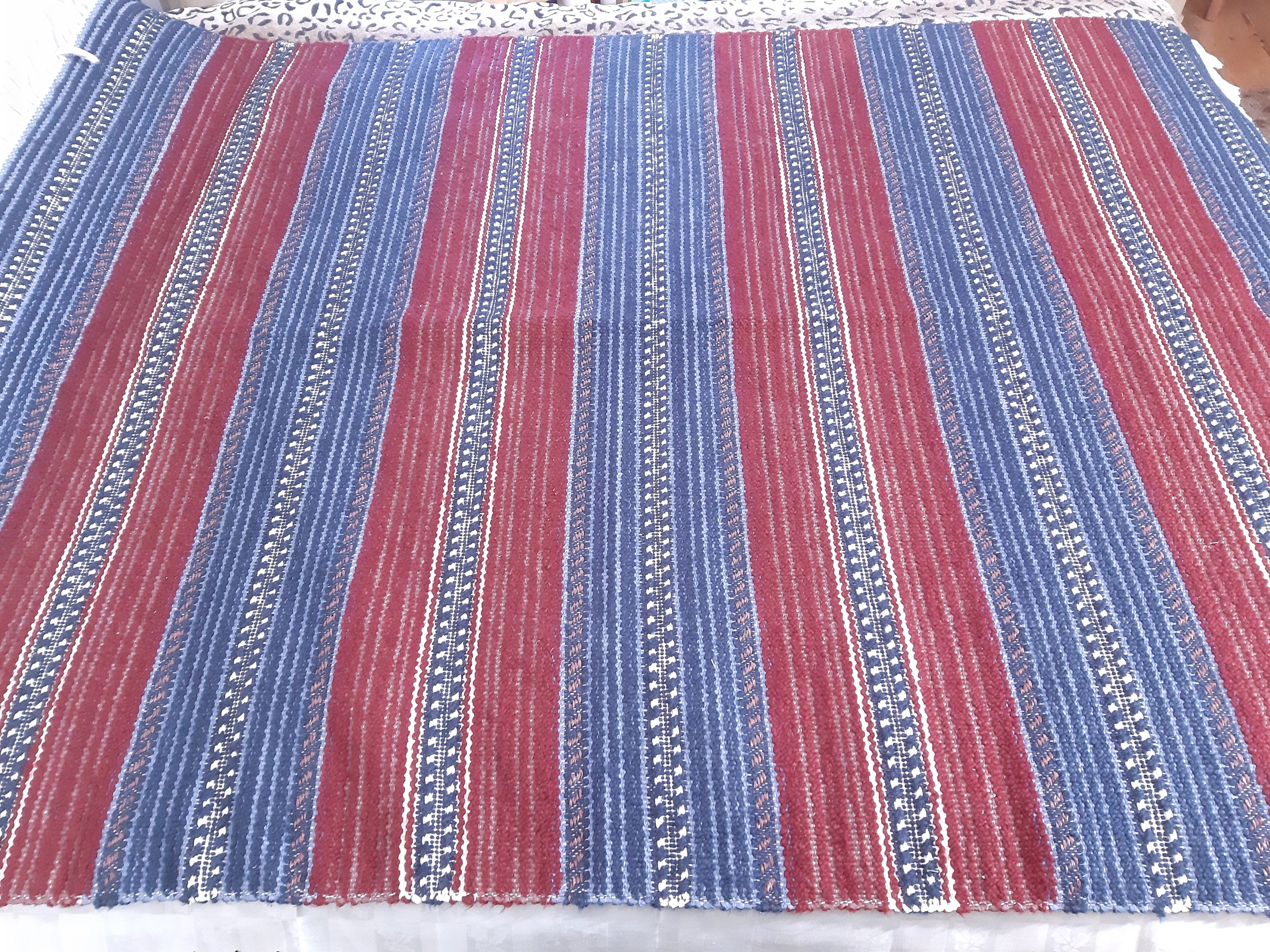 Large Handwoven Hand Made White Blue Red Rug Organic Swedish - Etsy