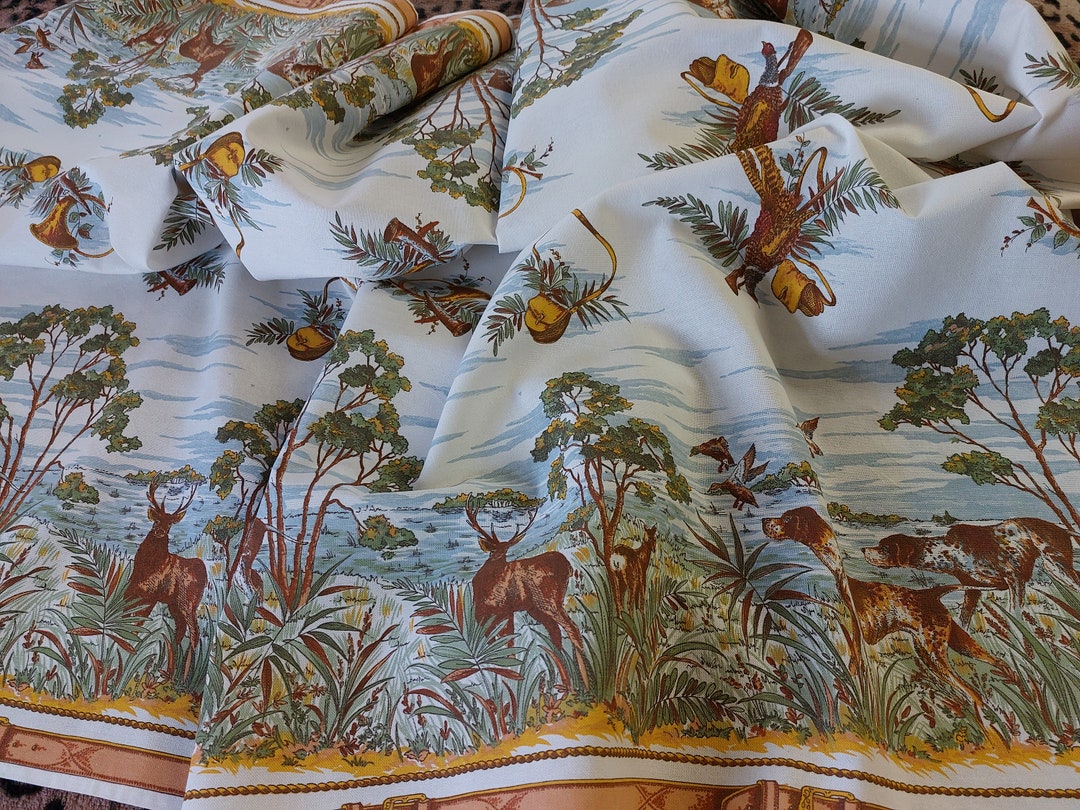 Vintage Large French Tablecloth for Hunters , Hunting Dogs , Deer ...