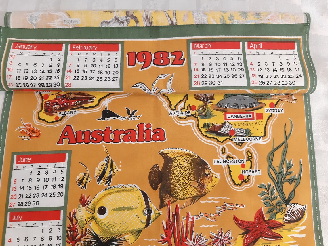 Vintage Australia 1982 Year Collectible Cotton Print Tea Towel - Etsy