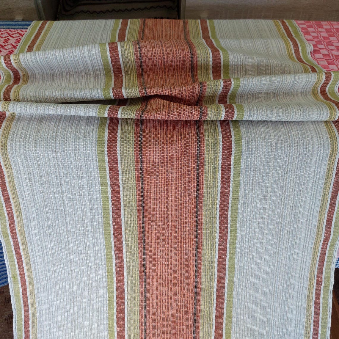 Linen Table Runner , Vintage Linen Table Runner, Woven Linen Table ...