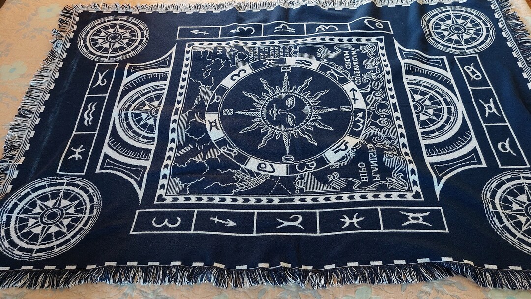 Vintage Woven Thick Cotton Rug Made in EEC , Blue White Sun God Rug ...
