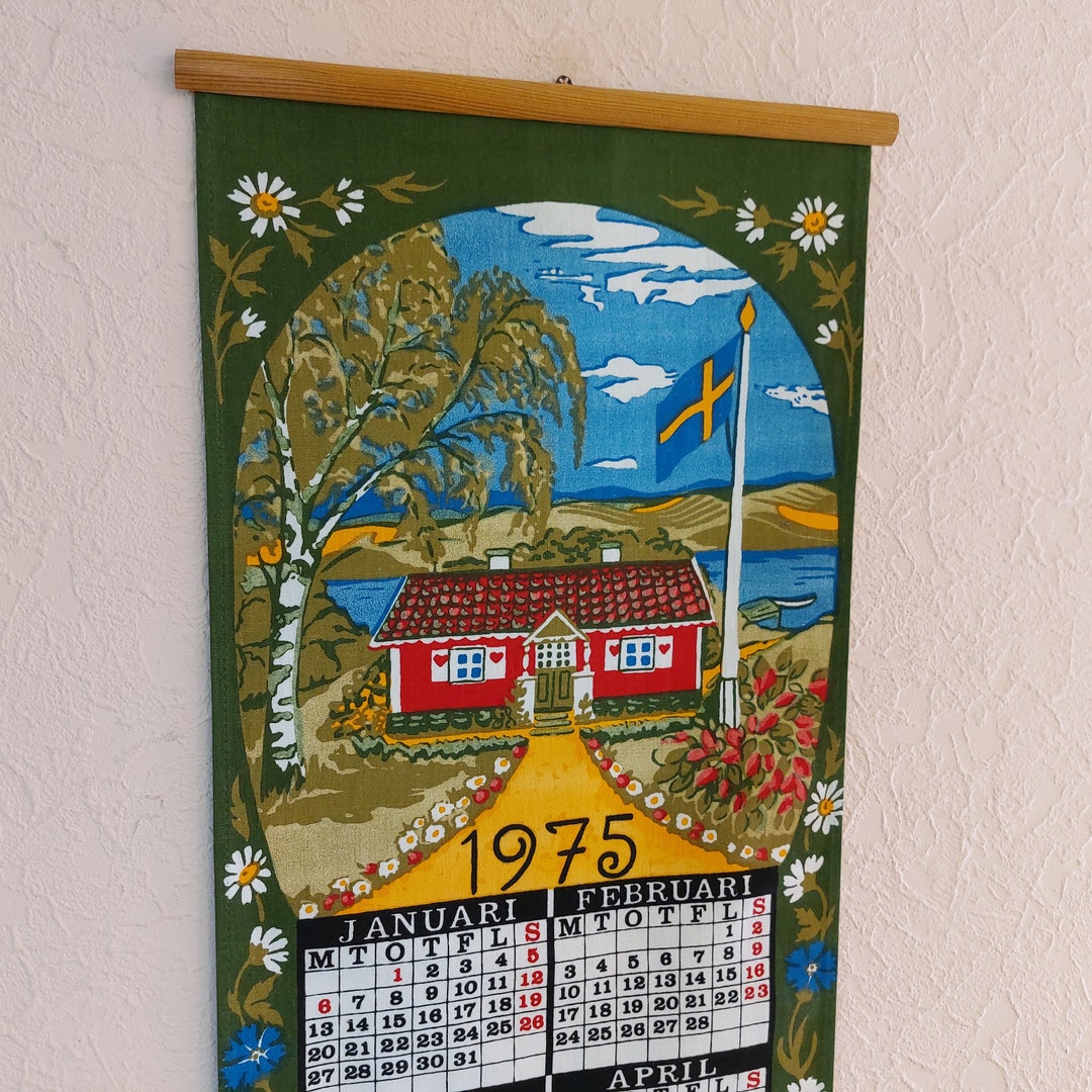 Collectible 1975 Year Calendar, Vintage Sweden Almedahls Calendar ...