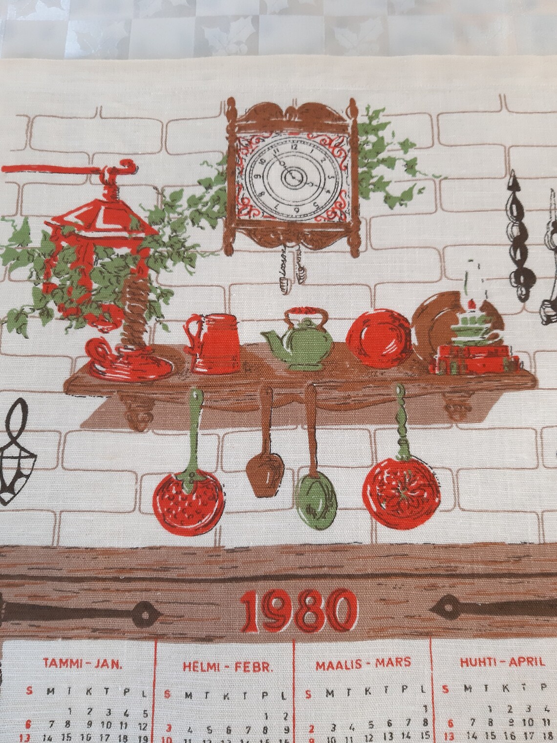 Vintage Collectible 1980 Year Cotton Linen Print Wall Calendar Print ...