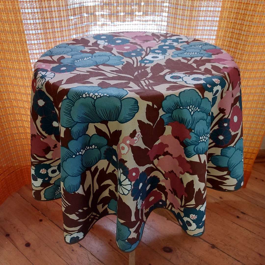 Vintage Round Floral Tablecloth , Scandinavian Circle Tablecloth ...