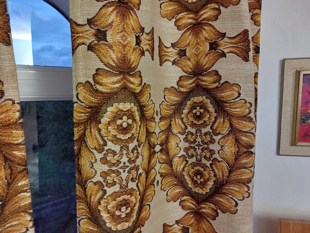 Pair of Large Vintage Woven Acrylic Night Curtains, Vintage Night ...