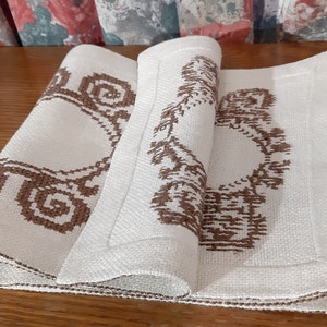 Decorative Cross Stitch Embroidery Vintage Thick Linen Table Runner ...