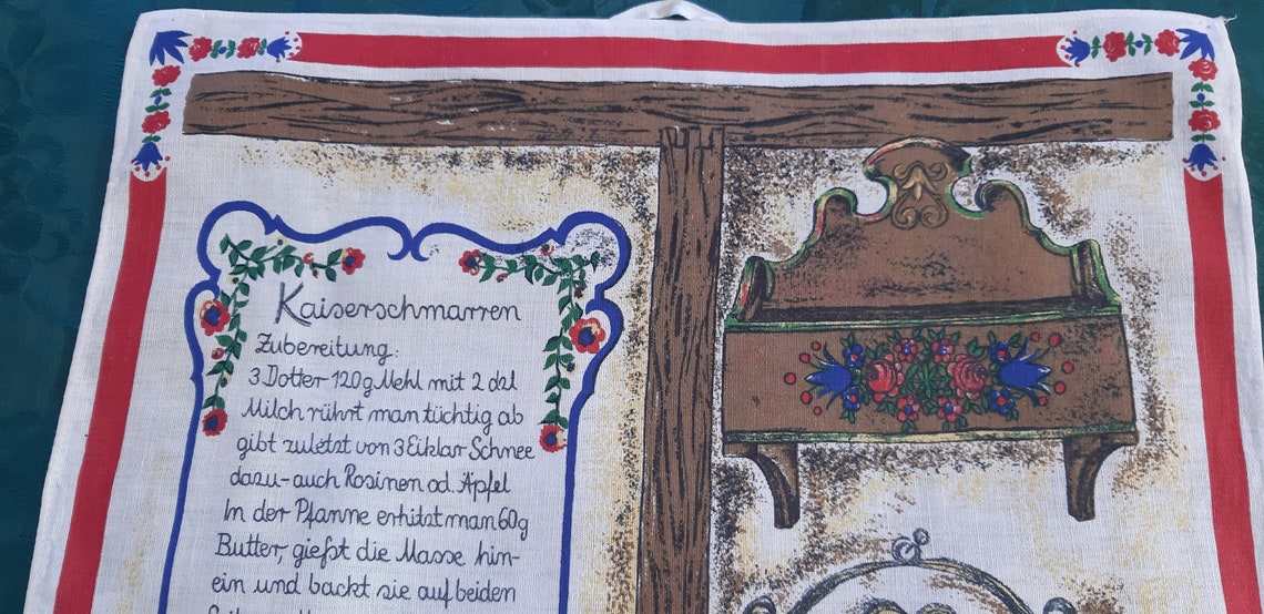 Vintage German Linen Recipe Wall Decor for Kitchen Towel | Etsy