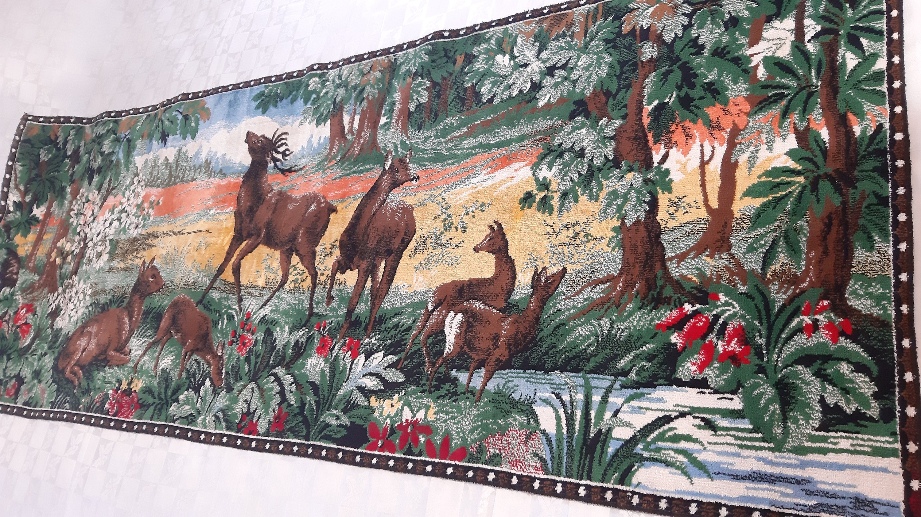 Vintage RETRO Deer Rug Wall Rug Tapestry Wall Hanging Rug Wild | Etsy