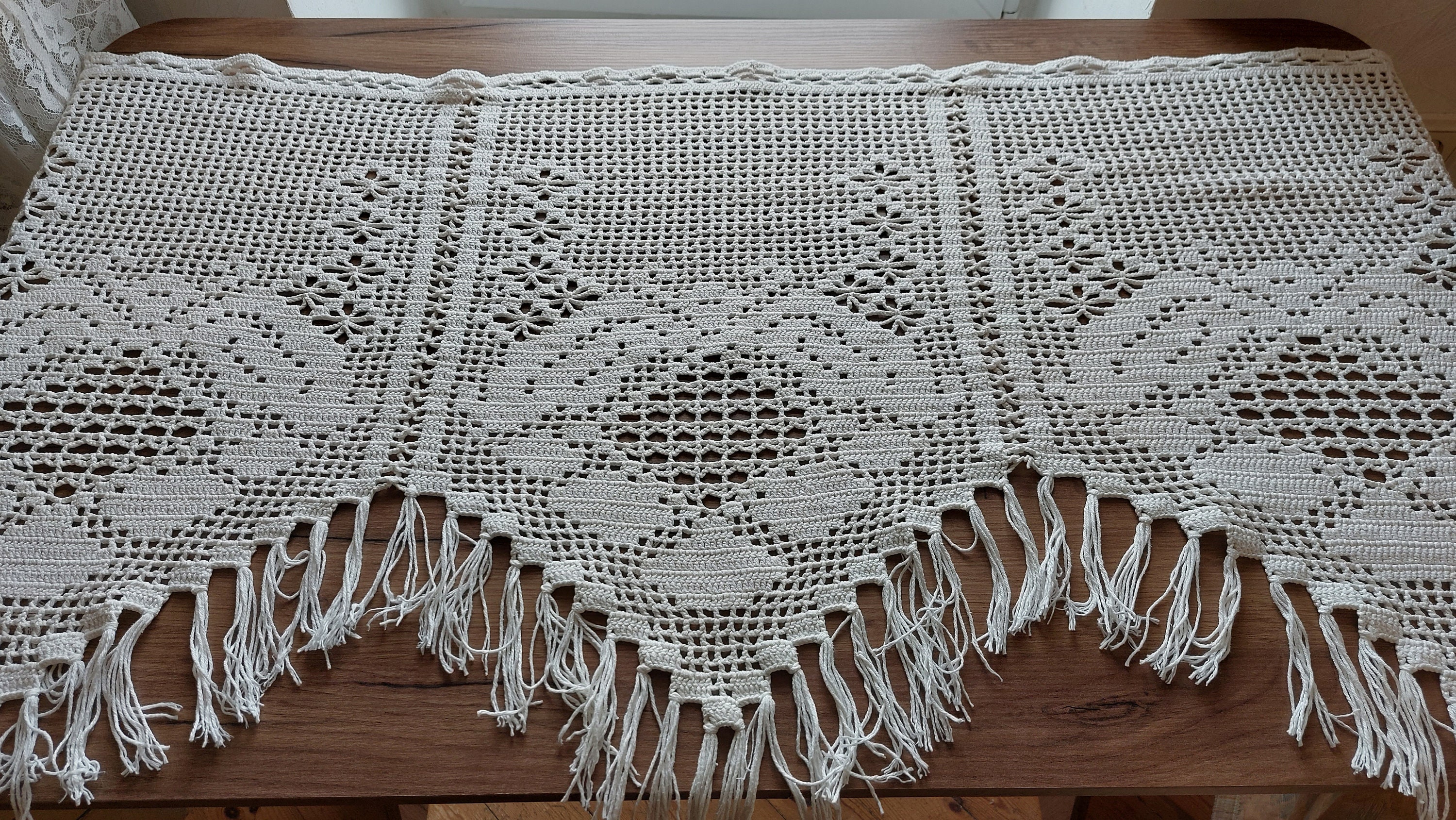 60s Scandinavian Handmade Crochet Thick Cotton Valance - Etsy