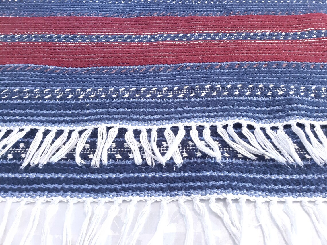 Large Handwoven Hand Made White Blue Red Rug Organic Swedish - Etsy