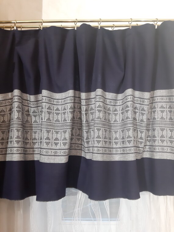Vintage Valance Curtain Woven Blue White Folk Decorative | Etsy