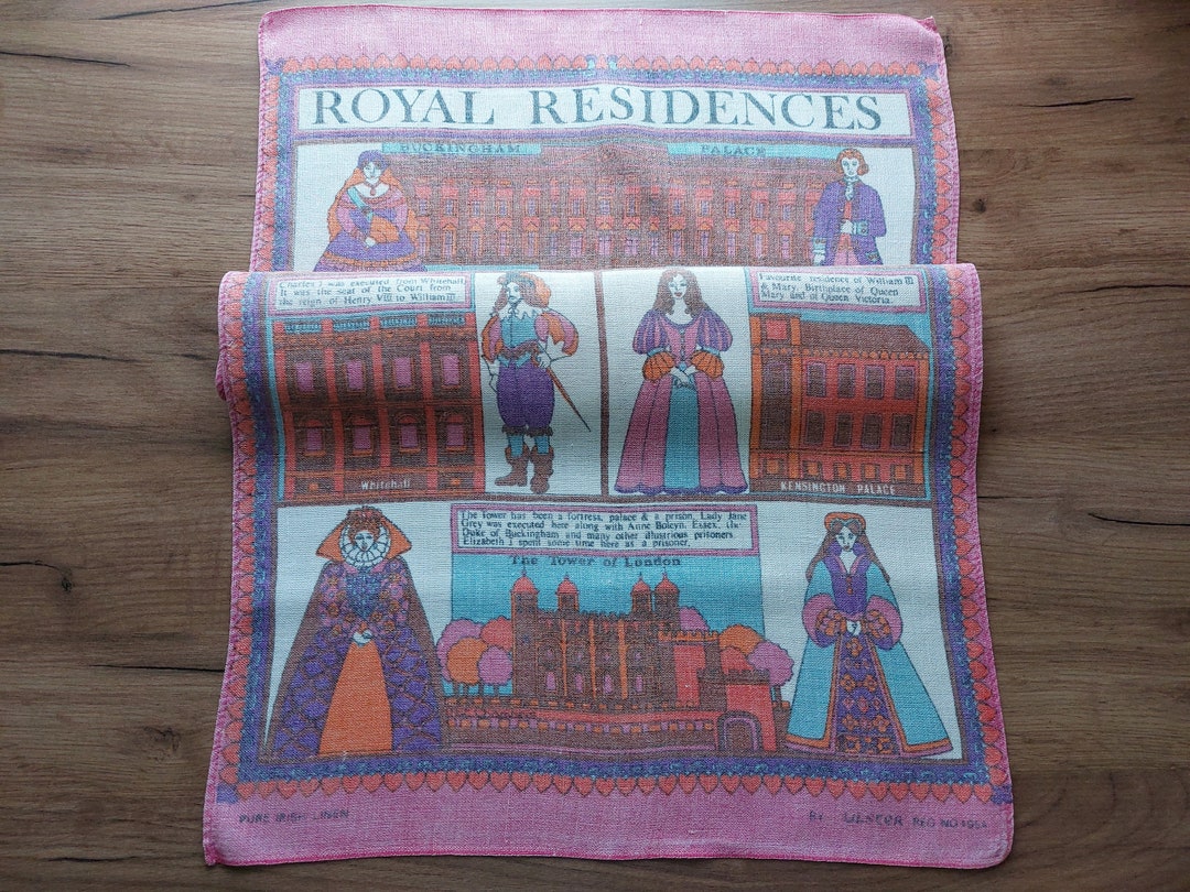 Vintage Royal Residences Collectible Tea Towel , Vintage England Tea ...