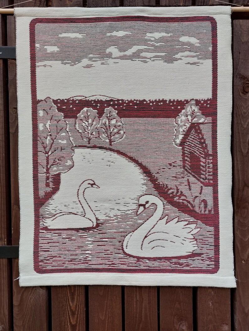 Vintage Finnish Large Woven Wool Wall Hanging , Swans Tapestry , Large ...