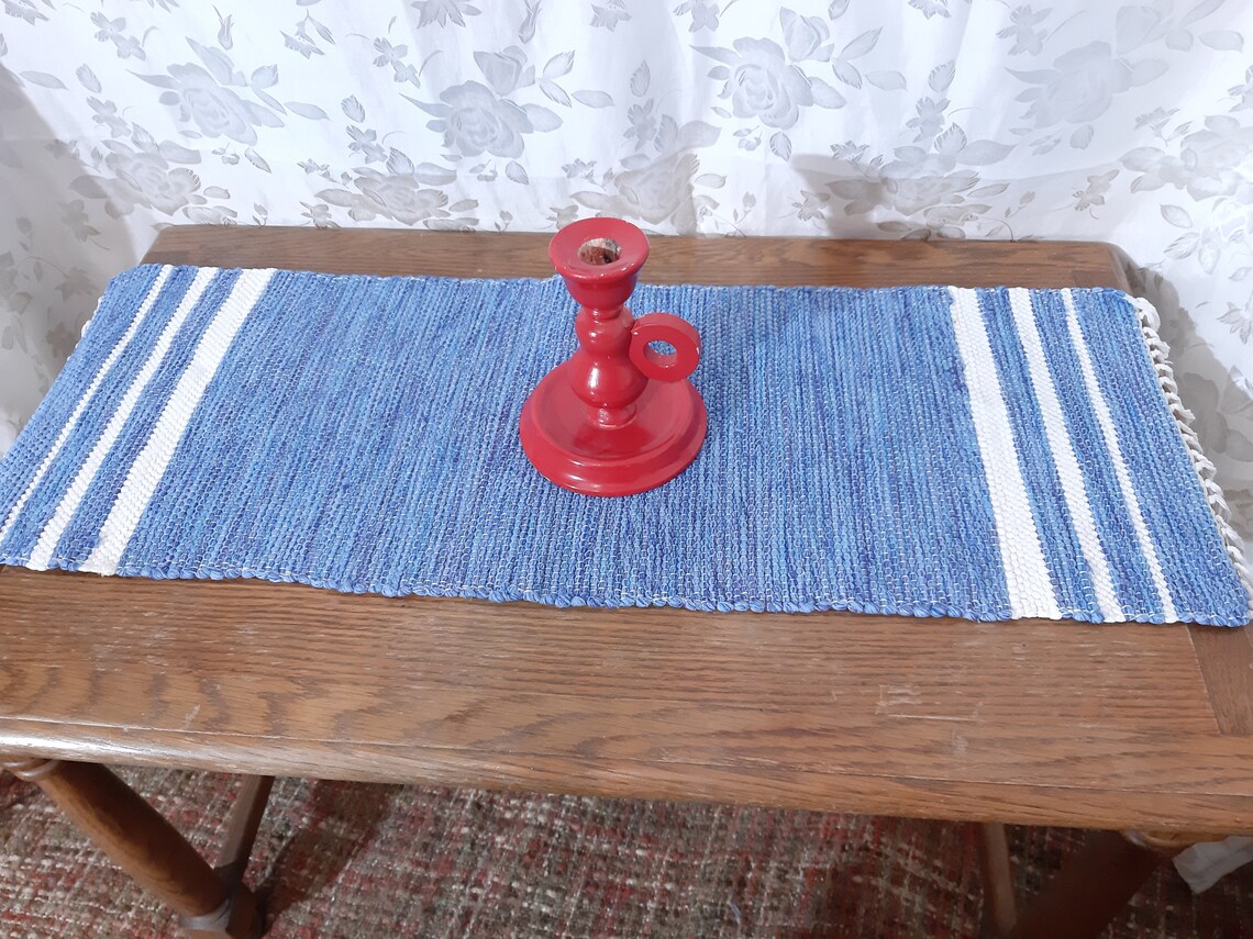Vintage Scandinavian Hand Woven Aqua Blue Table Runner /table - Etsy