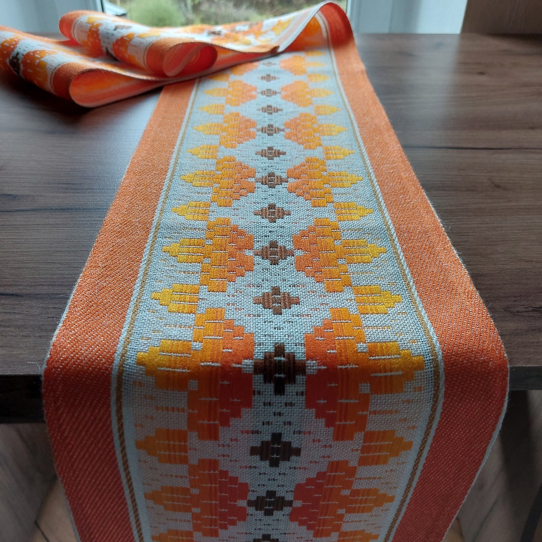 Vintage Long Woven Acrylic Table Runner, Table Topper, Table Dressing ...