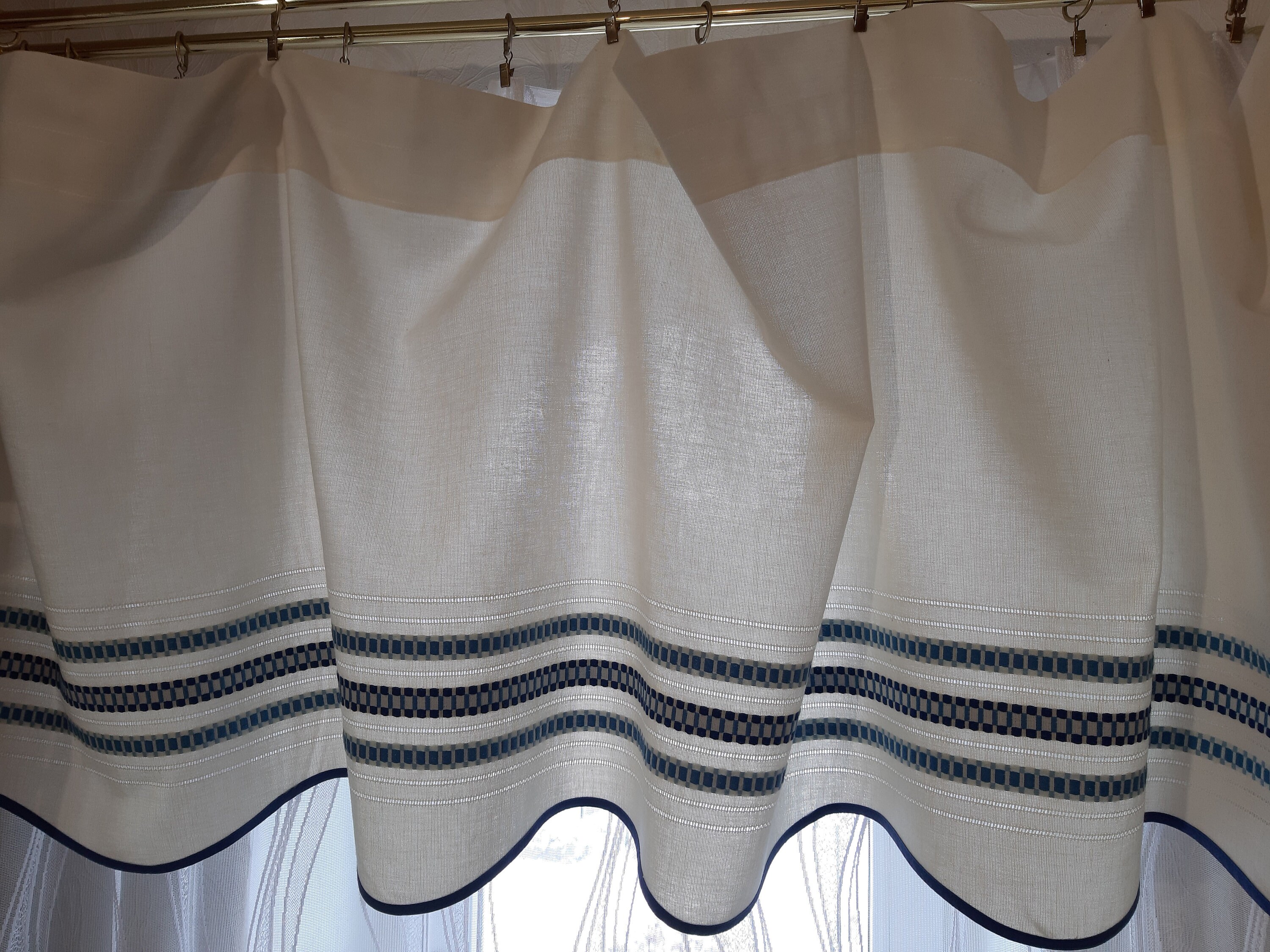 Vintage Woven Cotton Valance Curtain White Blue Valance - Etsy