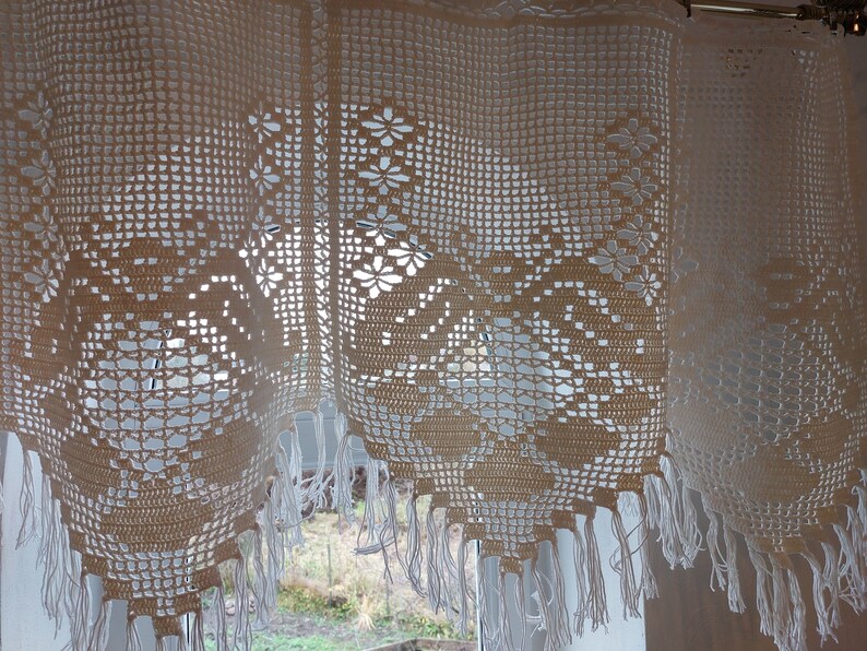 60s Scandinavian Handmade Crochet Thick Cotton Valance - Etsy