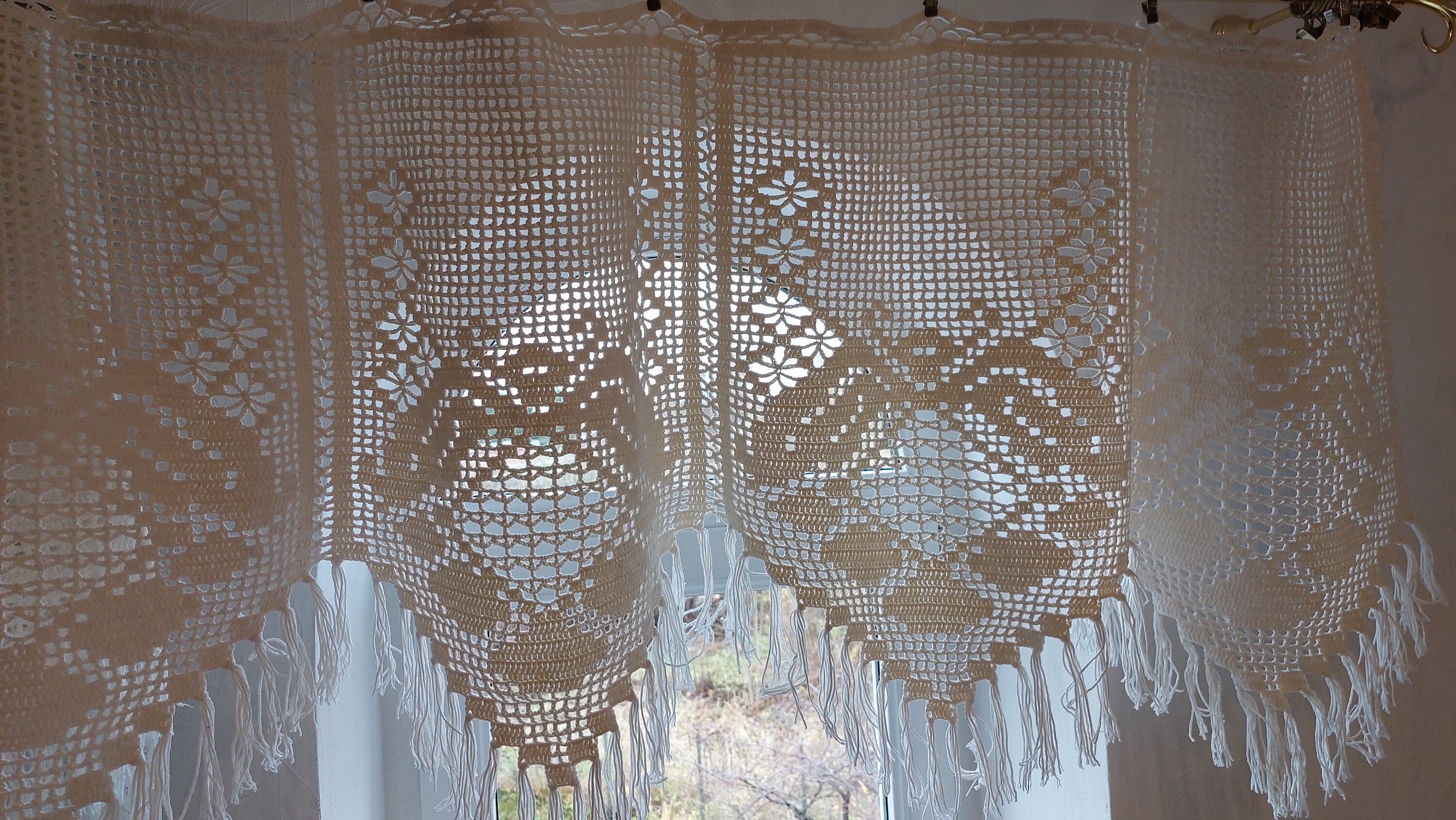 60s Scandinavian Handmade Crochet Thick Cotton Valance - Etsy