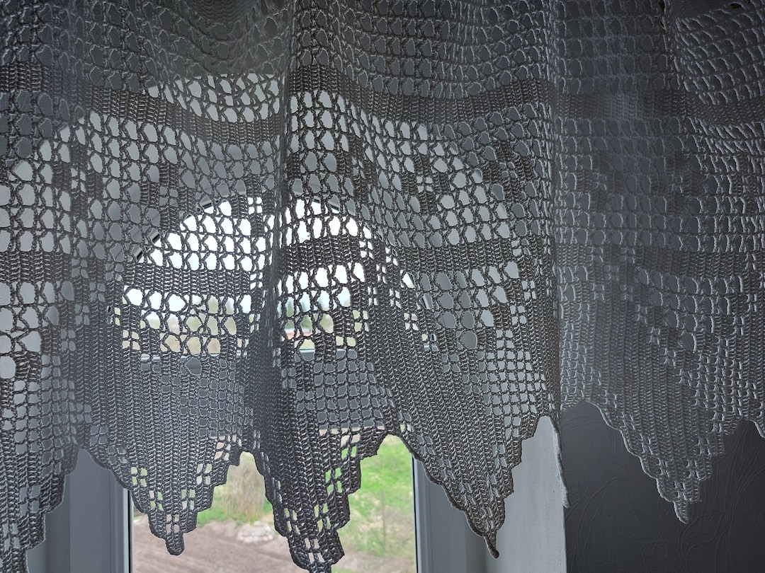 Vintage Handmade Crochet Valance Curtain, Crochet Cafe Curtain ...