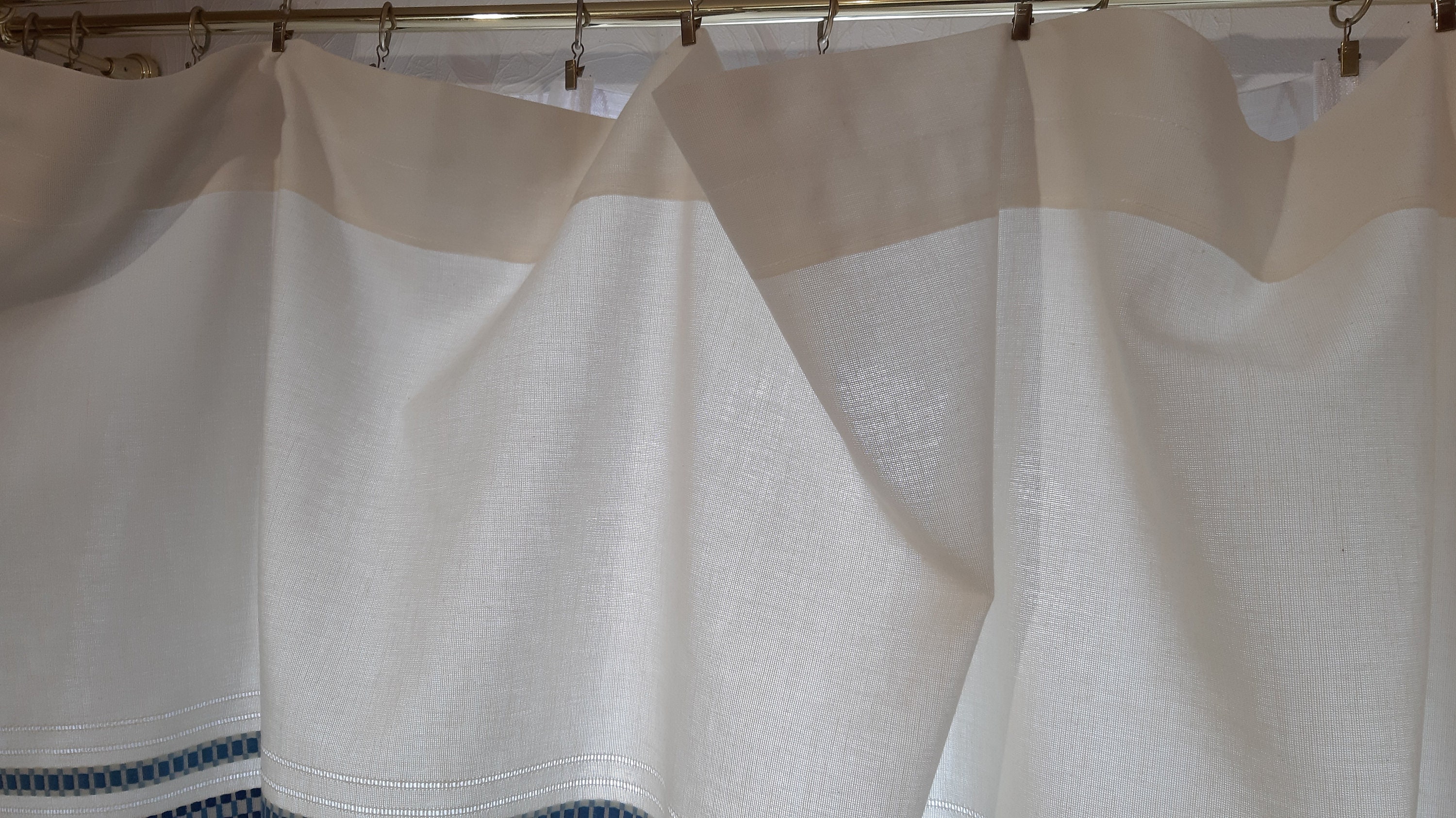 Vintage Woven Cotton Valance Curtain White Blue Valance - Etsy