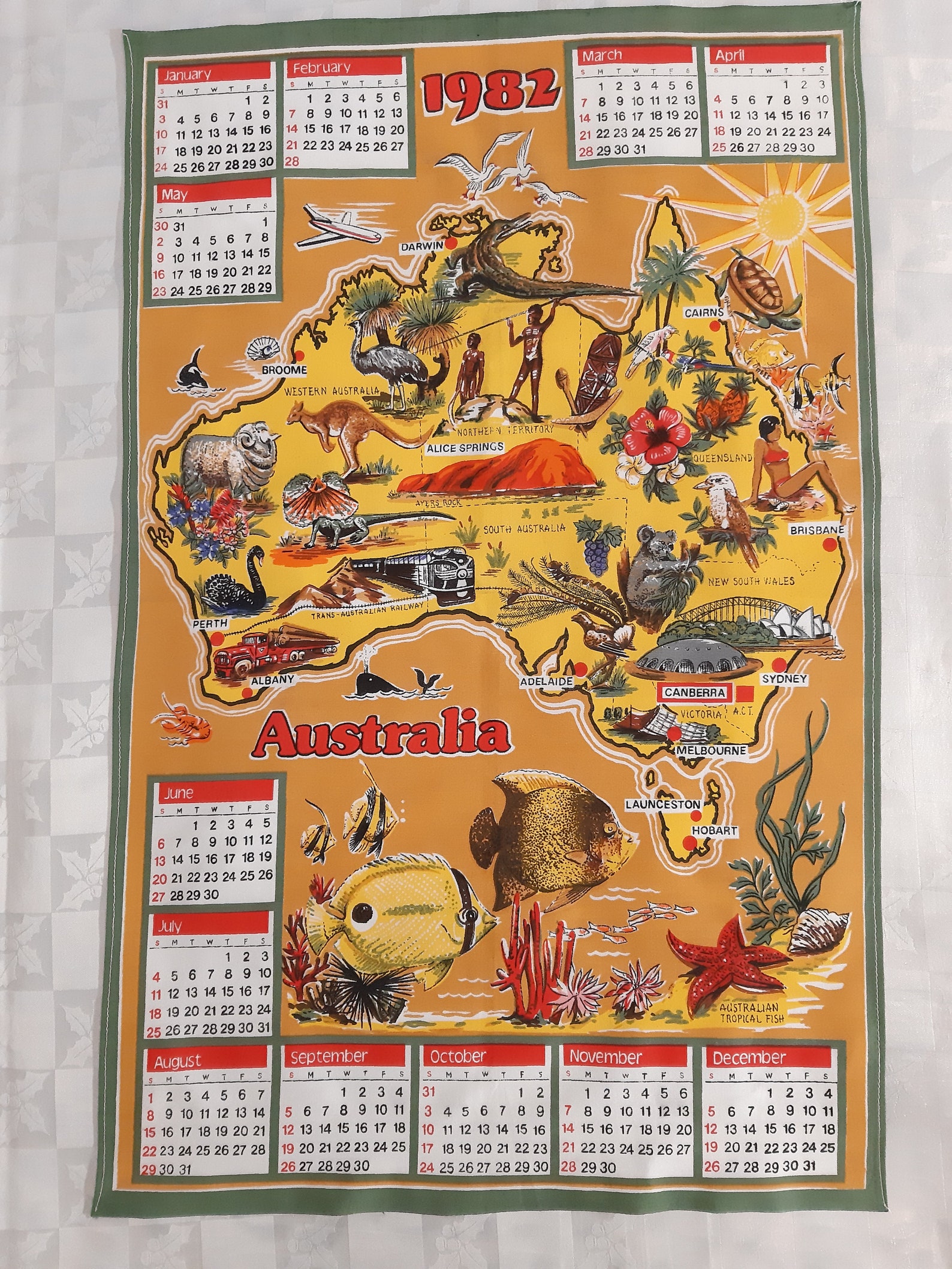 Vintage Australia 1982 Year Collectible Cotton Print Tea Towel - Etsy