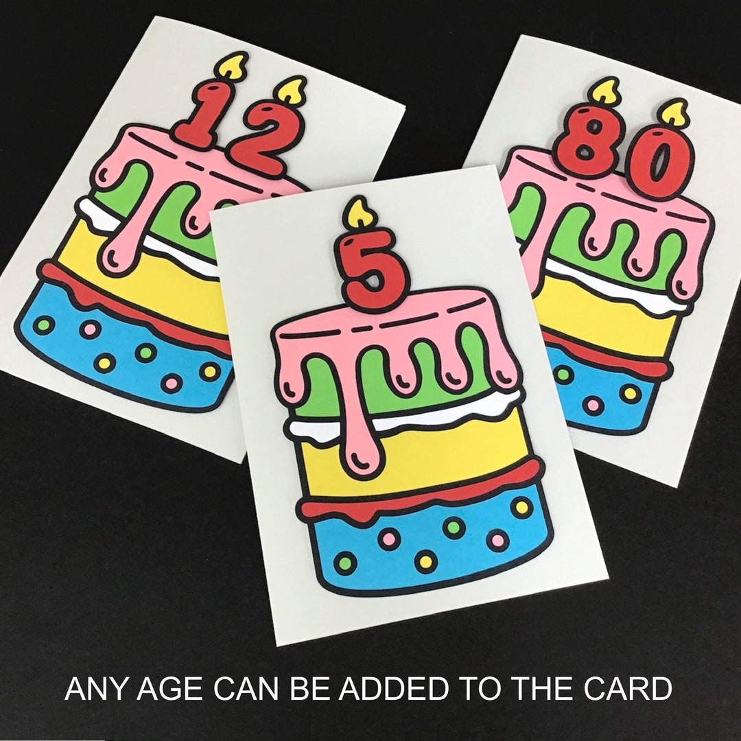 Cartoon Birthday Cake Card / Personalised Cake Card / Cards for ...