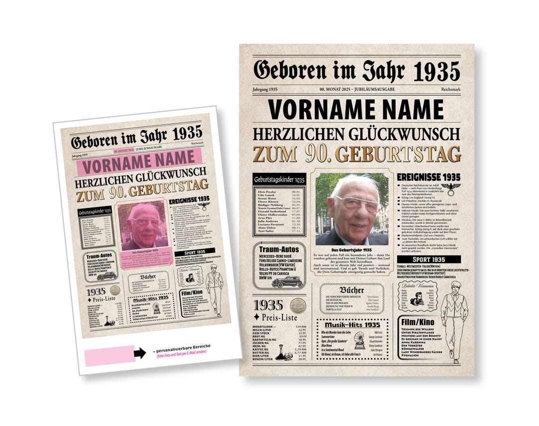 Birthday Newspaper 90th Birthday Newspaper 1935 Gift Birthday Present ...