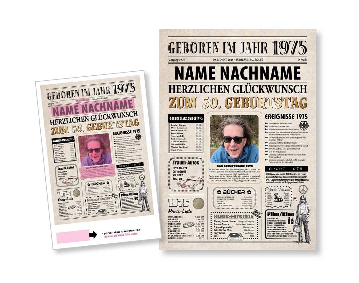 Birthday Newspaper 50th Birthday Newspaper 1975 Gift Birthday Gift ...