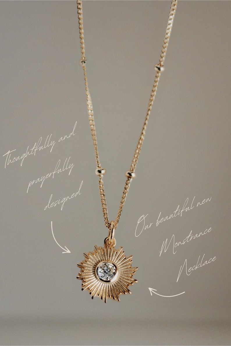 14K Gold Over Sterling Monstrance Necklace | Eucharist | Catholic Gift ...