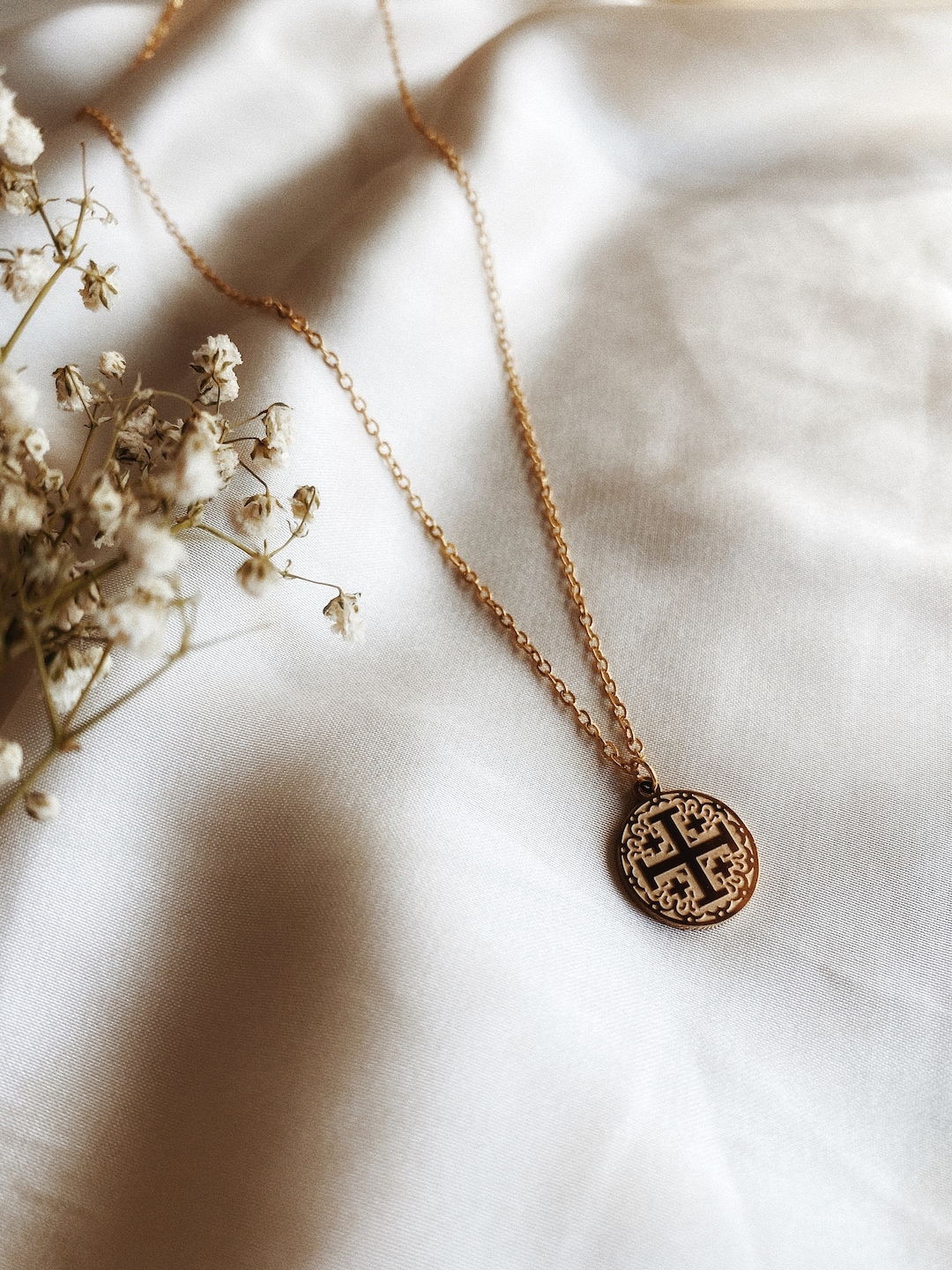 14k Gold Plated Jerusalem Cross Necklace | Religious Gift - Etsy