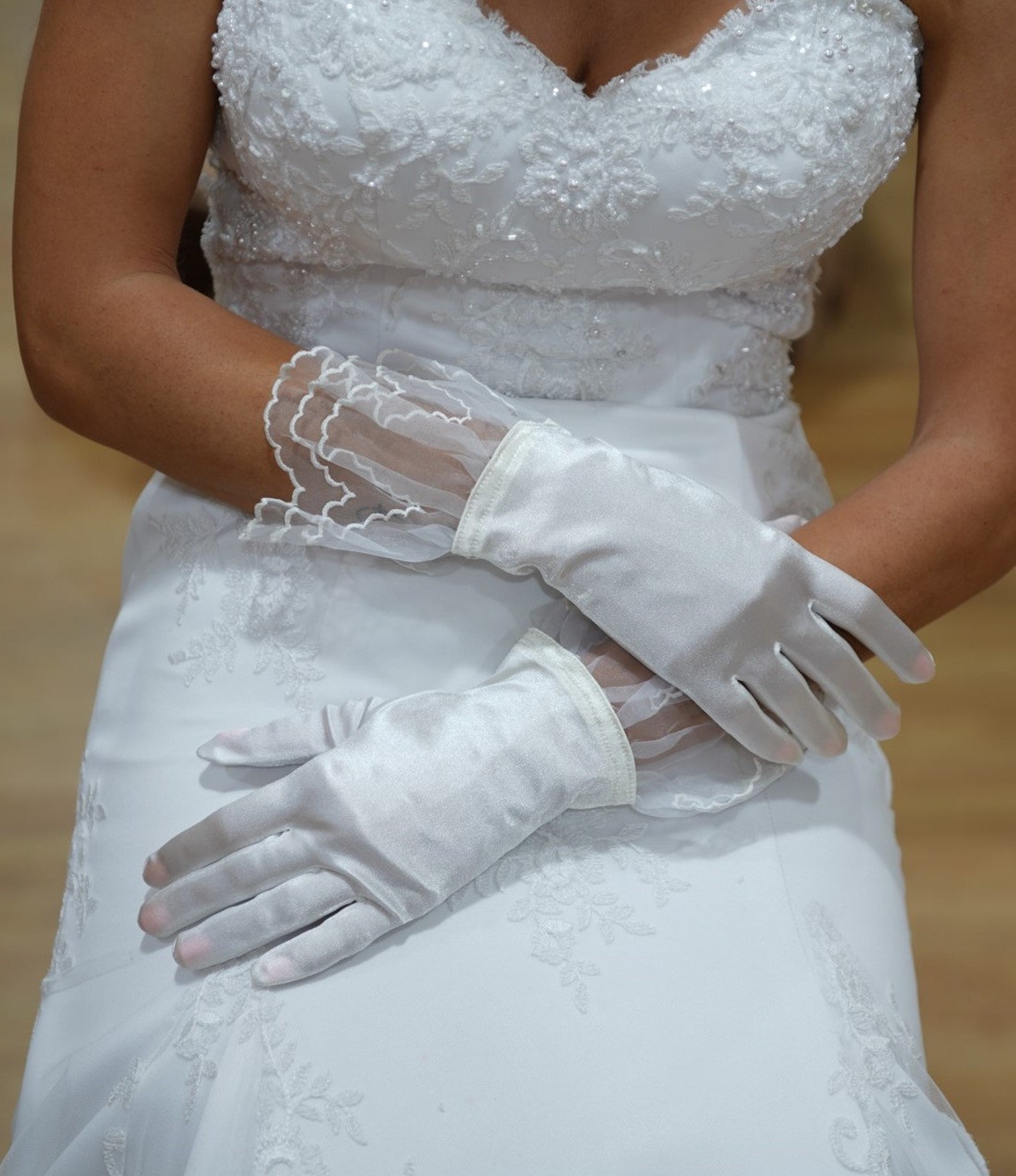 Satin Wedding Gloves: Bridal Lace Party Gloves (30cm) - Etsy