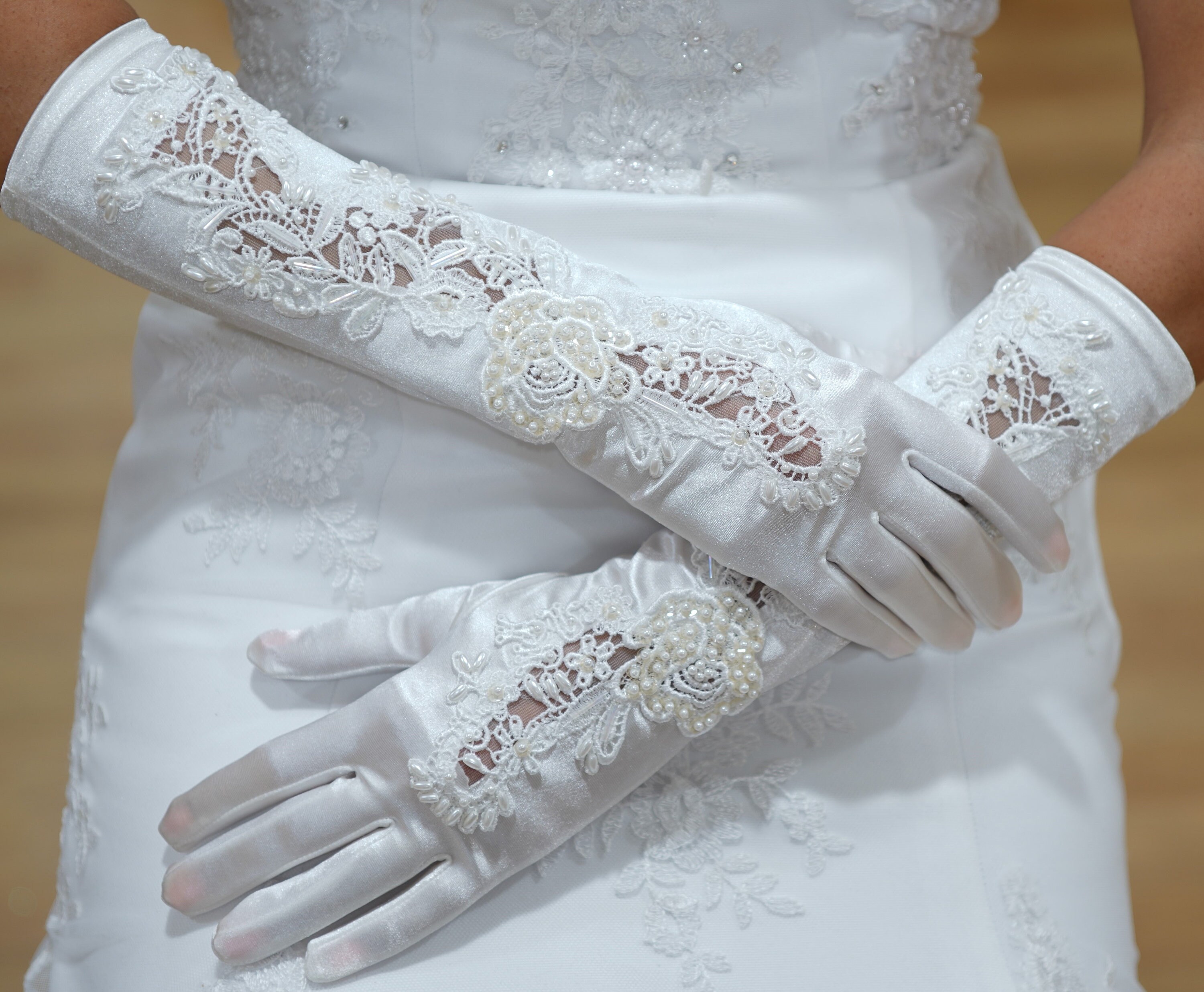 Women Wedding Gloves Satin Embroidery Bridal Evening Party - Etsy