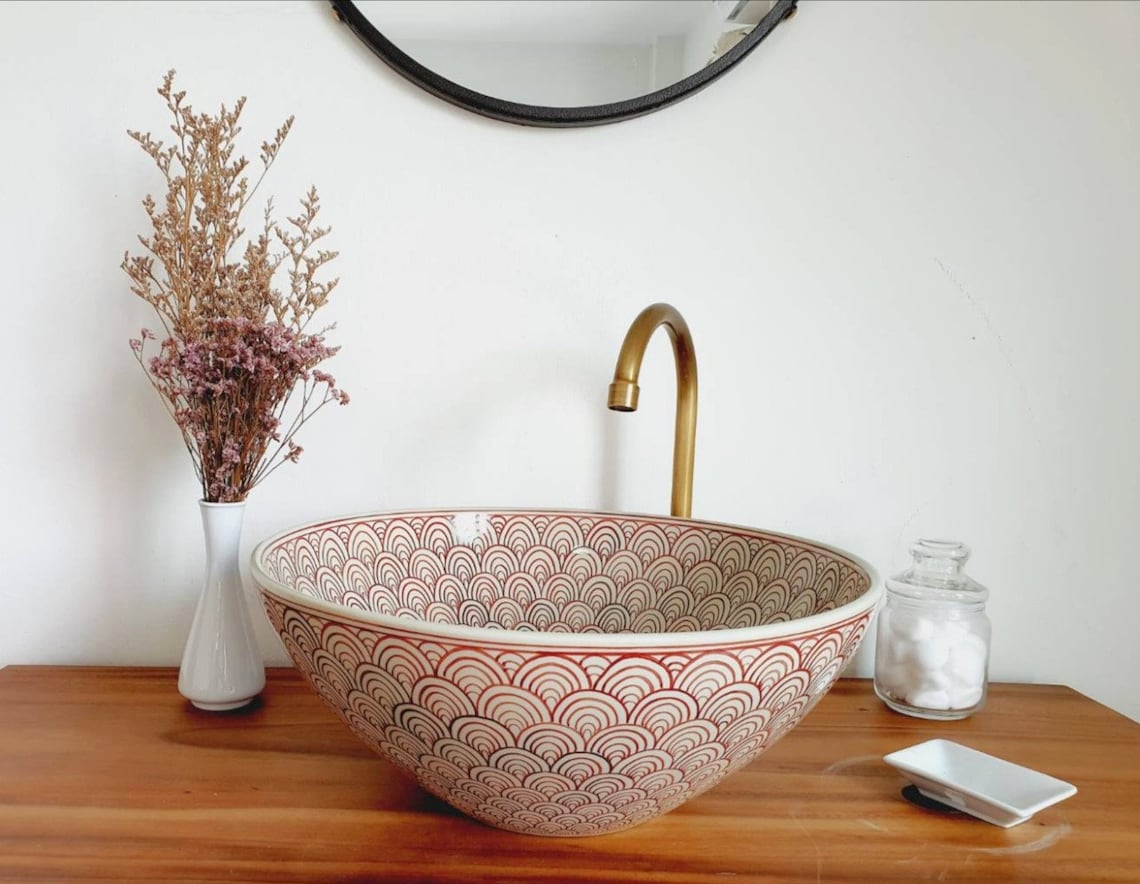 Ceramic Sink With Japanese Pattern / Bathroom Sink / Countertop Basin ...
