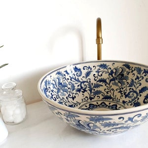 Ceramic Sink / Bathroom Sink / Countertop Basin / Hand Painted / Hand ...