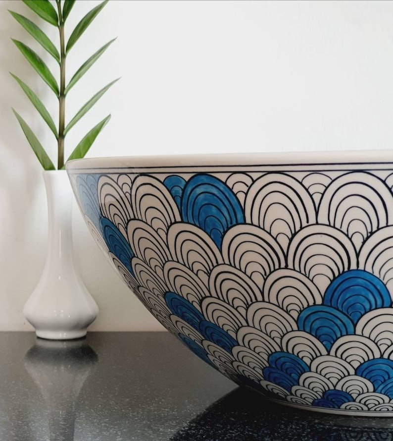 Hand-painted Ceramic Sink: Japanese Pattern, Countertop Basin - Etsy