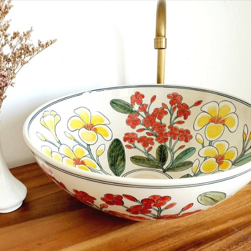 Ceramic Sink / Bathroom Sink / Countertop Basin / Hand Painted | Etsy