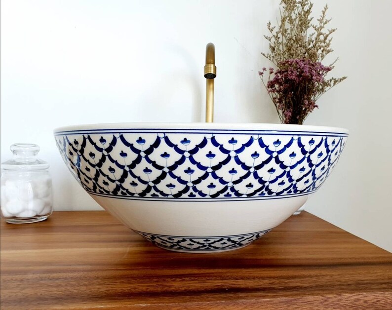 Ceramic Sink / Bathroom Sink / Countertop Basin / Hand Painted / Hand ...