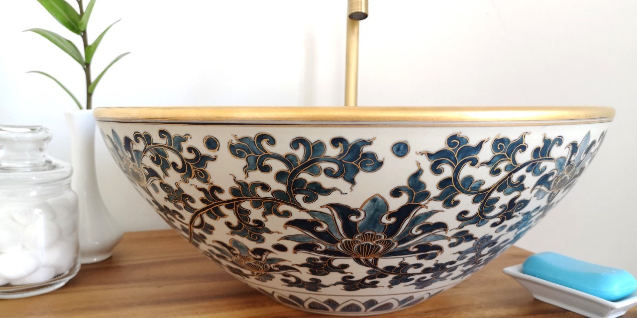 Ceramic Sink / Bathroom Sink / Countertop Basin / Hand Painted - Etsy